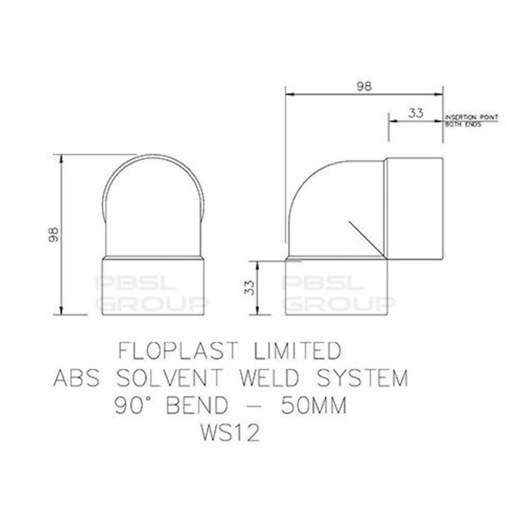FloPlast 50mm 90 Degree Solvent Weld Knuckle Bend WS12 - Baker and Soars
